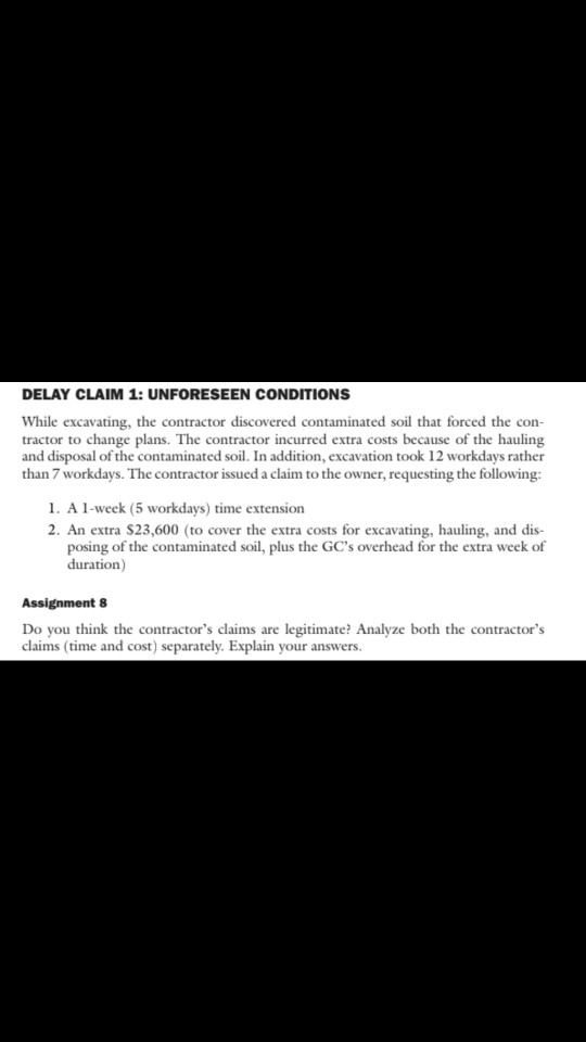 Solved DELAY CLAIM 1: UNFORESEEN CONDITIONS contaminated | Chegg.com