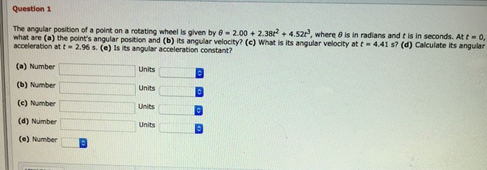 Solved The angular position of a point on a rotating wheel | Chegg.com
