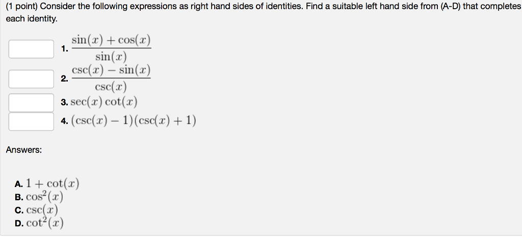 Solved (1 point) Consider the following expressions as right | Chegg.com