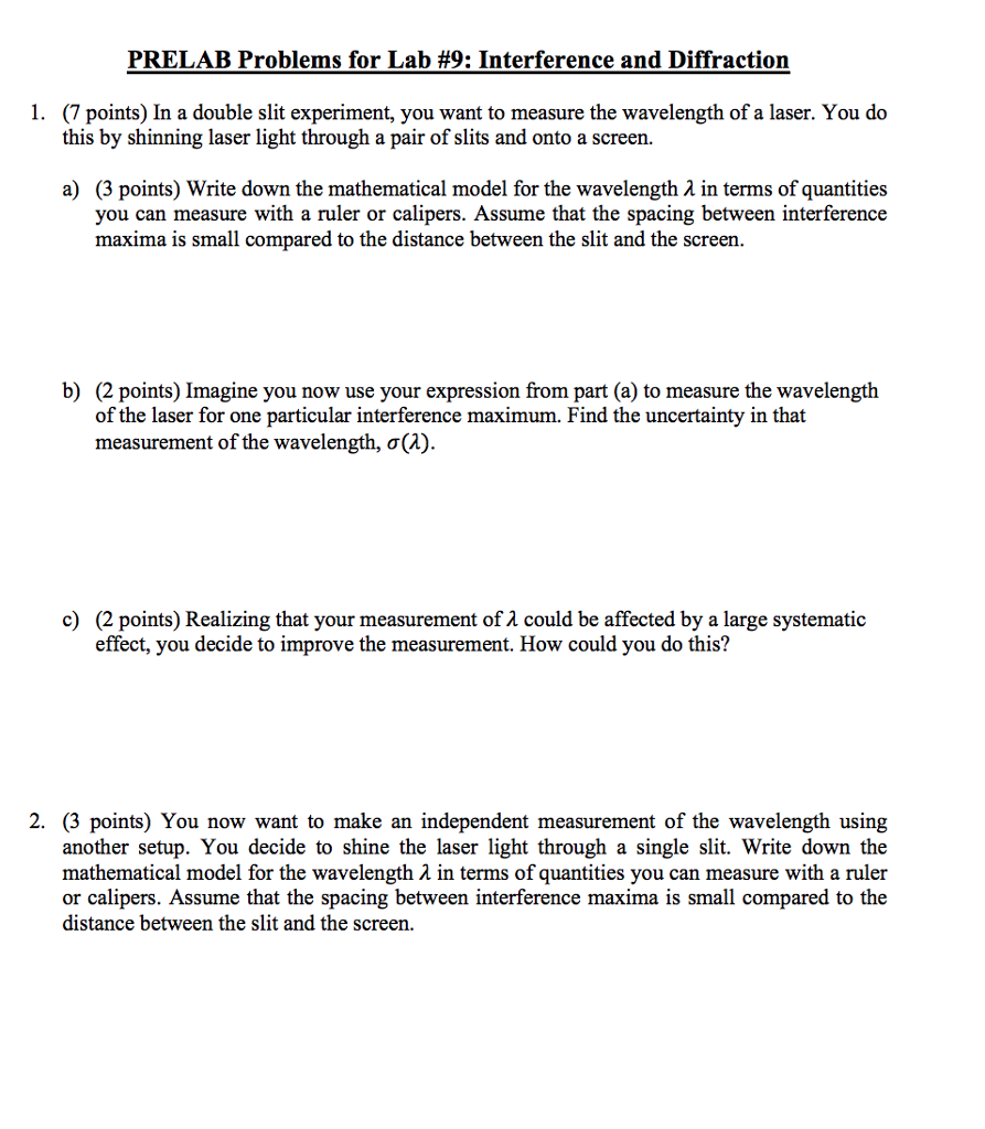 Solved PRELAB Problems for Lab #9: Interference and | Chegg.com