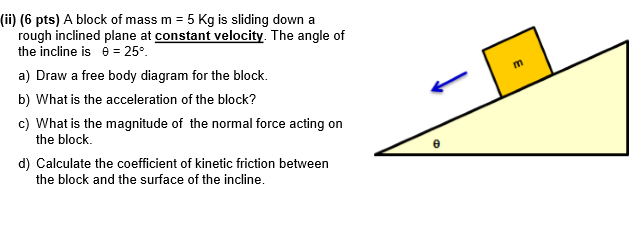 Solved (ii) (6 pts) A block of mass m = 5 Kg is sliding down | Chegg.com