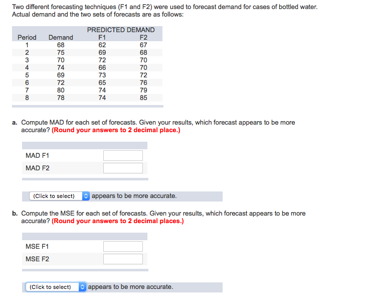 Solved Two different forecasting techniques (F1 and F2) were | Chegg.com