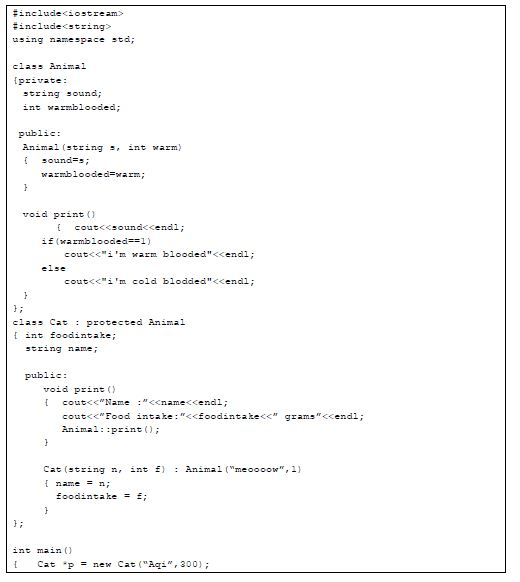 Solved Is print() member function of Animal class accessible | Chegg.com