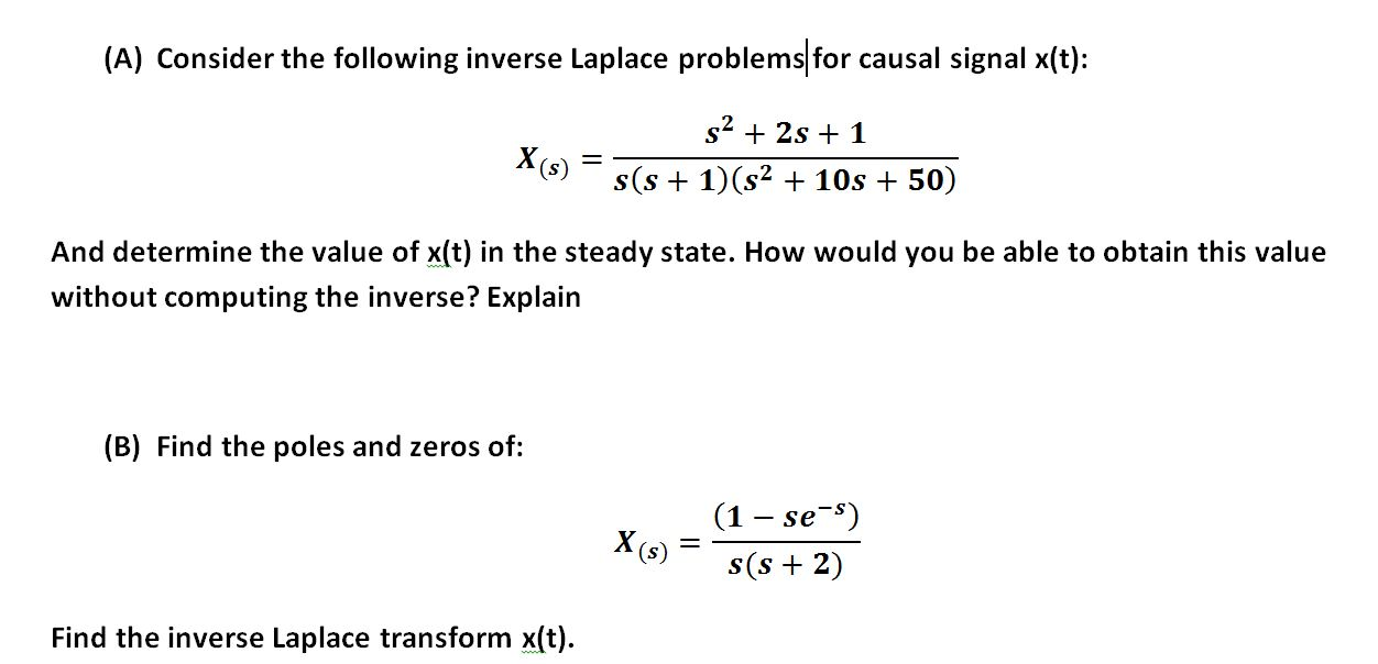 Solved Consider the following inverse Laplace problems for | Chegg.com
