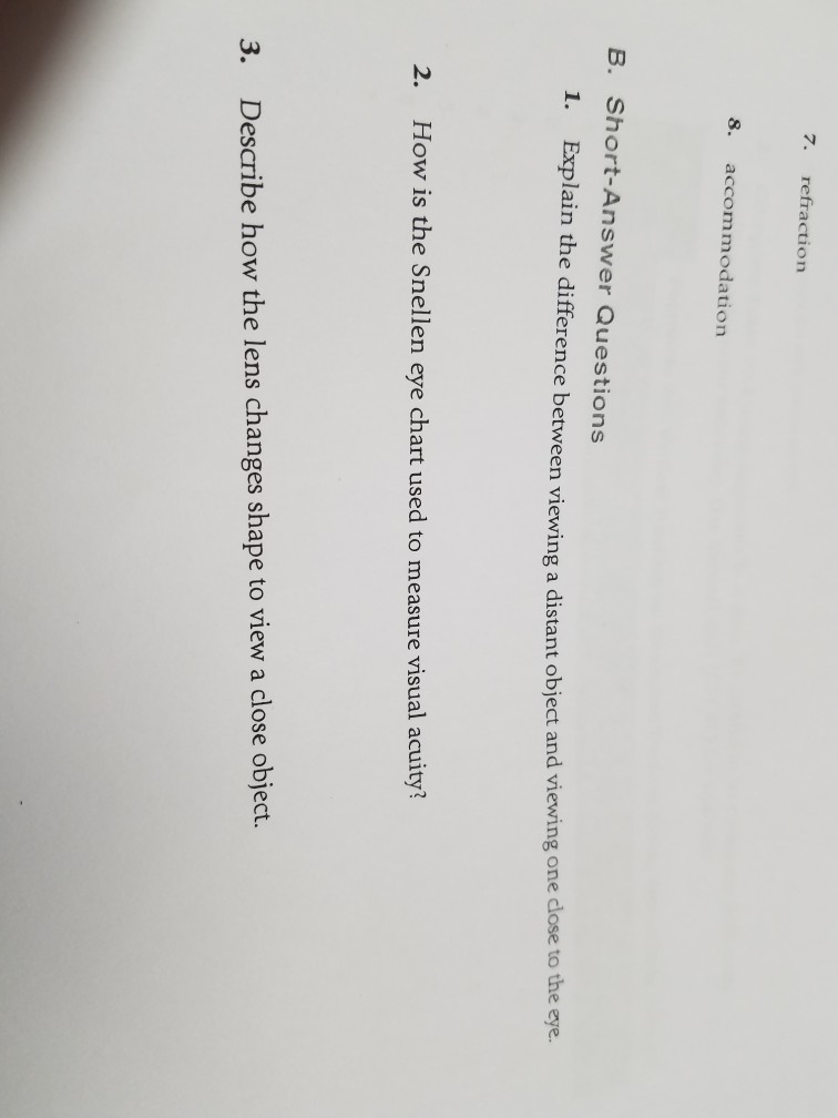 Solved 7 Refraction 8 Accommodation B Short Answer Chegg