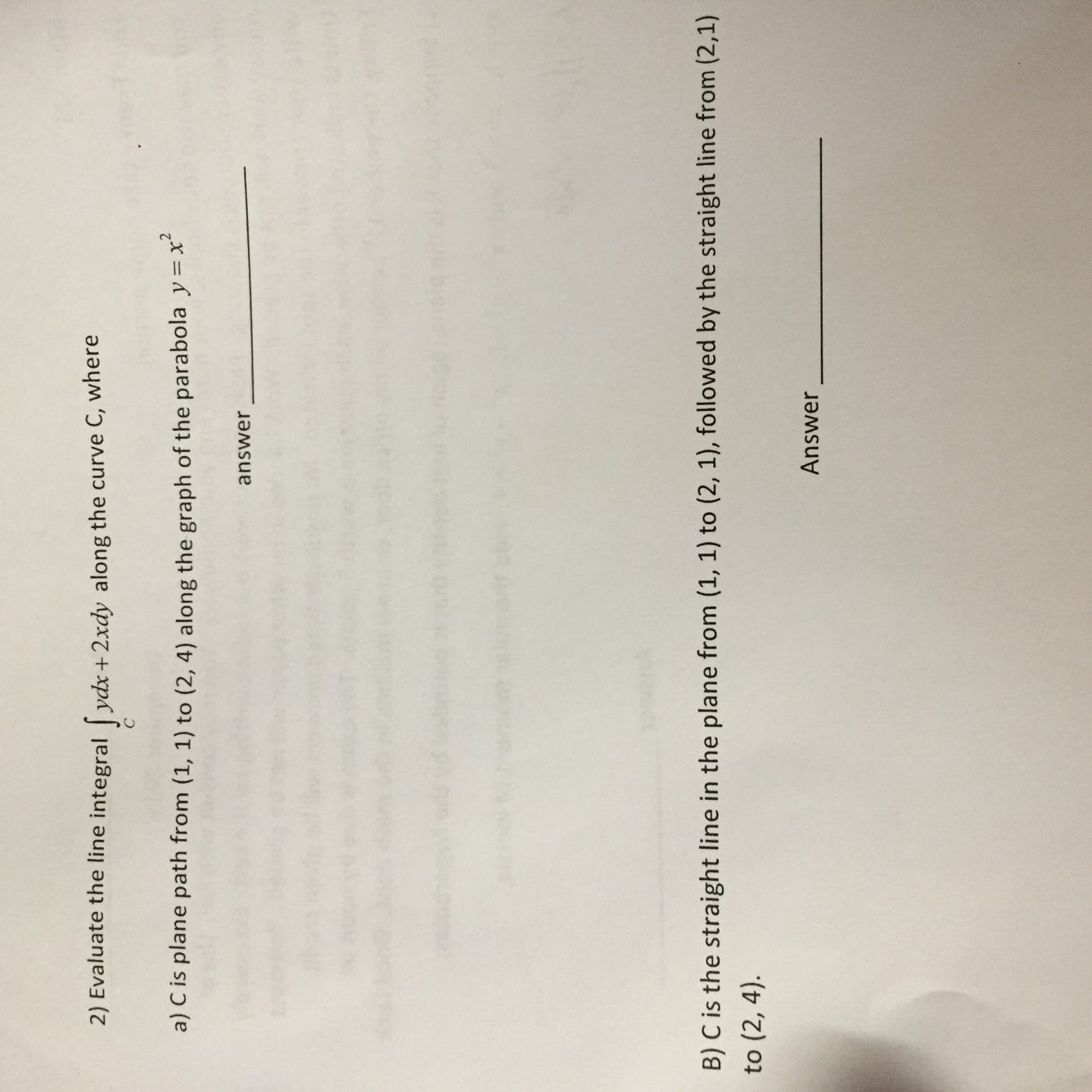 Solved Evaluate the line integral ydx + 2xdy along the | Chegg.com