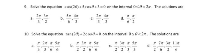 Solved Solve the equation cos(2 theta) + 5 cos theta + 3 = 0 | Chegg.com