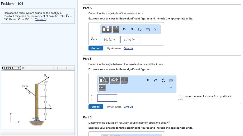 Solved Problem 4.104 Part A Replace the force system acting | Chegg.com