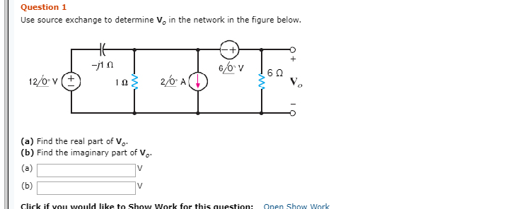 Solved Question 1 Use source exchange to determine Vo in the | Chegg.com