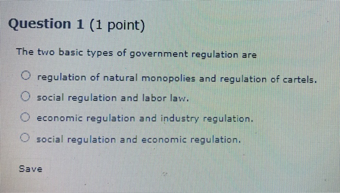 Solved The two basic types of government regulation are | Chegg.com
