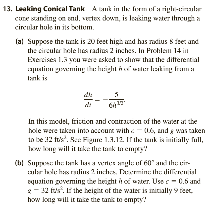 Solved Inverted Conical Tank Suppose that the conical tank | Chegg.com