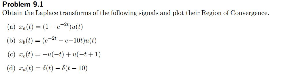 Solved Problem 9.1 Obtain the Laplace transforms of the | Chegg.com