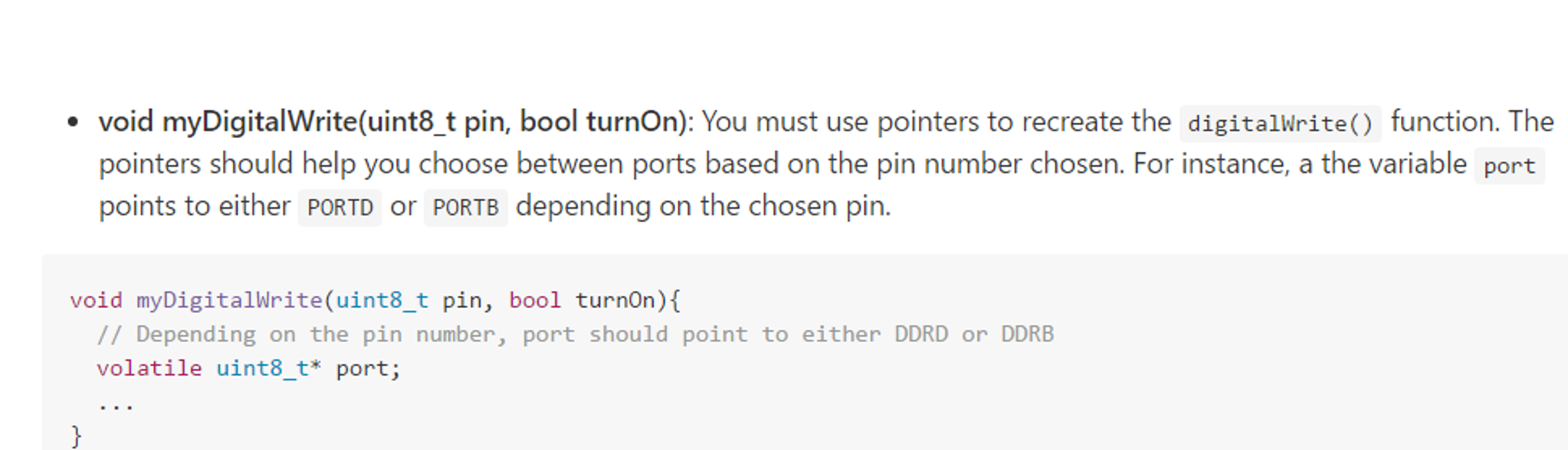 You must use pointers to recreate the digitalWrite() | Chegg.com
