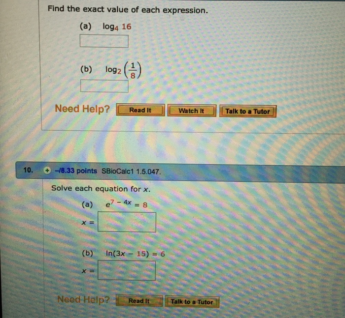 Find the exact value of each expression. log4 16 | Chegg.com