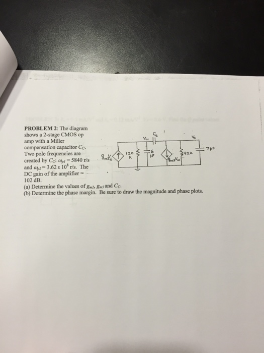 Solved The diagram shows a 2-stage CMOS op amp with a Miller | Chegg.com