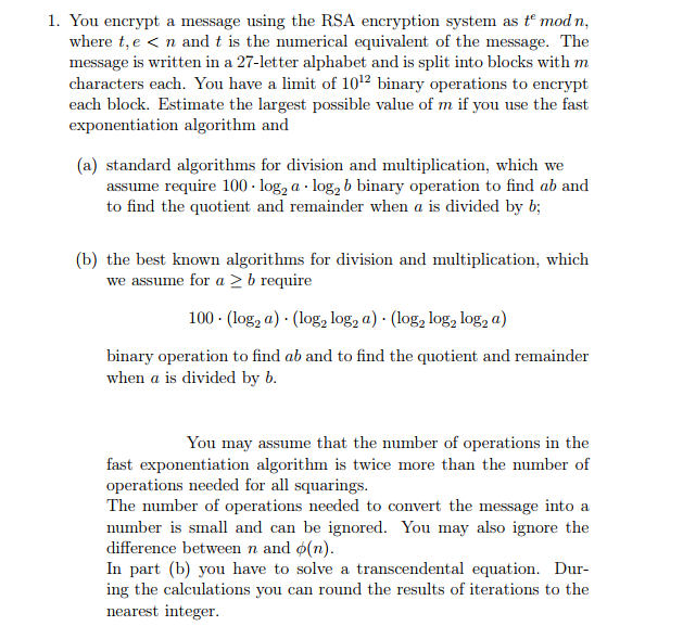1. You encrypt a message using the RSA encryption | Chegg.com