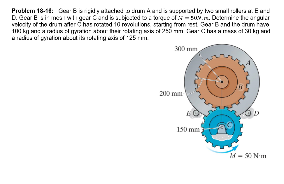 Solved Problem 18-16: Gear B is rigidly attached to drum A | Chegg.com