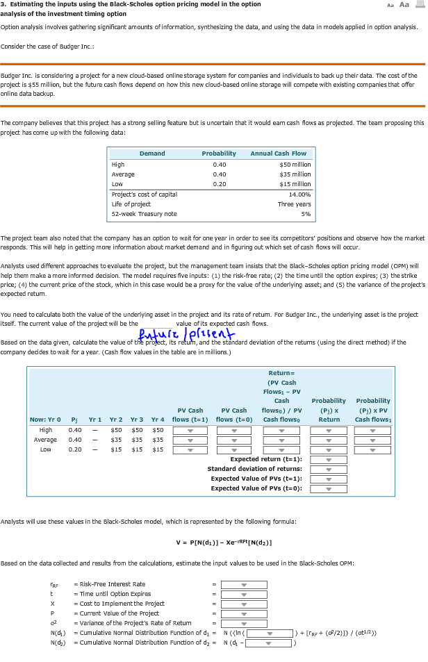 3. Estimating the inputs using the Black-Scholes | Chegg.com