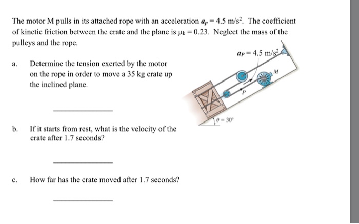 Solved The motor M pulls in its attached rope with an | Chegg.com