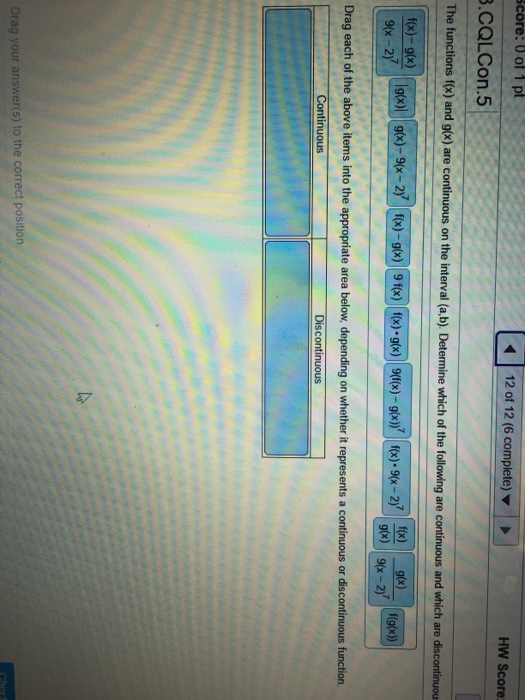 Solved The functions f(x) and g(x) are continuous on the | Chegg.com