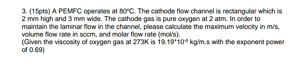 Solved A PEMFC operates at 80 degree C. The cathode flow | Chegg.com