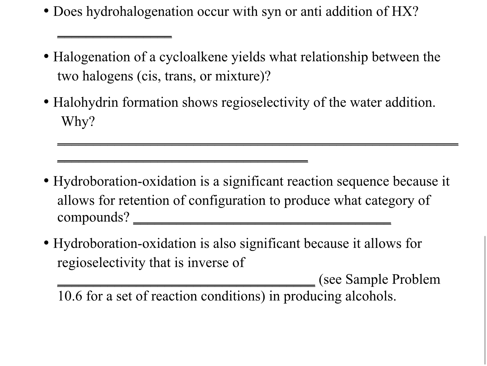 Solved Does hydrohalogenation occur with syn or anti | Chegg.com