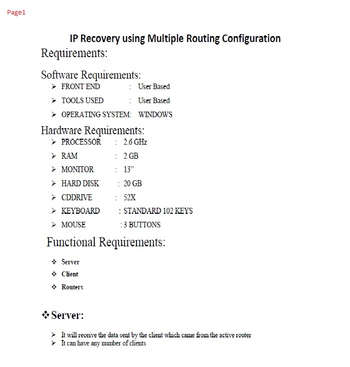 Solved Page1 IP Recovery using Multiple Routing | Chegg.com