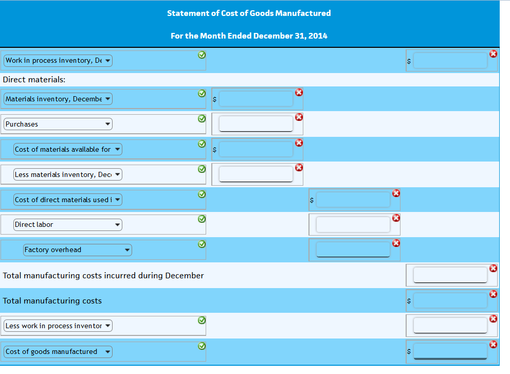 Solved Manufacturing Income Statement, Statement of Cost of | Chegg.com