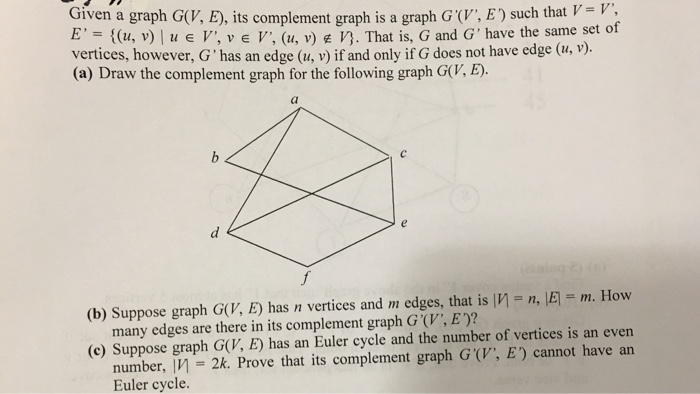 Solved Given A Graph Gv E Its Complement Graph Gv 