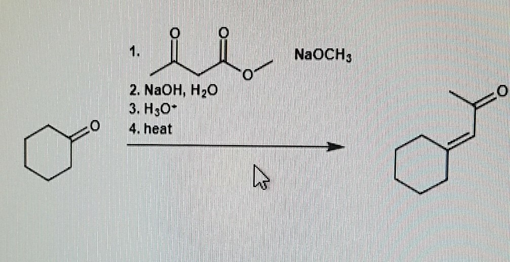 Solved 0 0 1. NaOCH3 2. NaOH, H2O 3. H3O 0 4. heat | Chegg.com