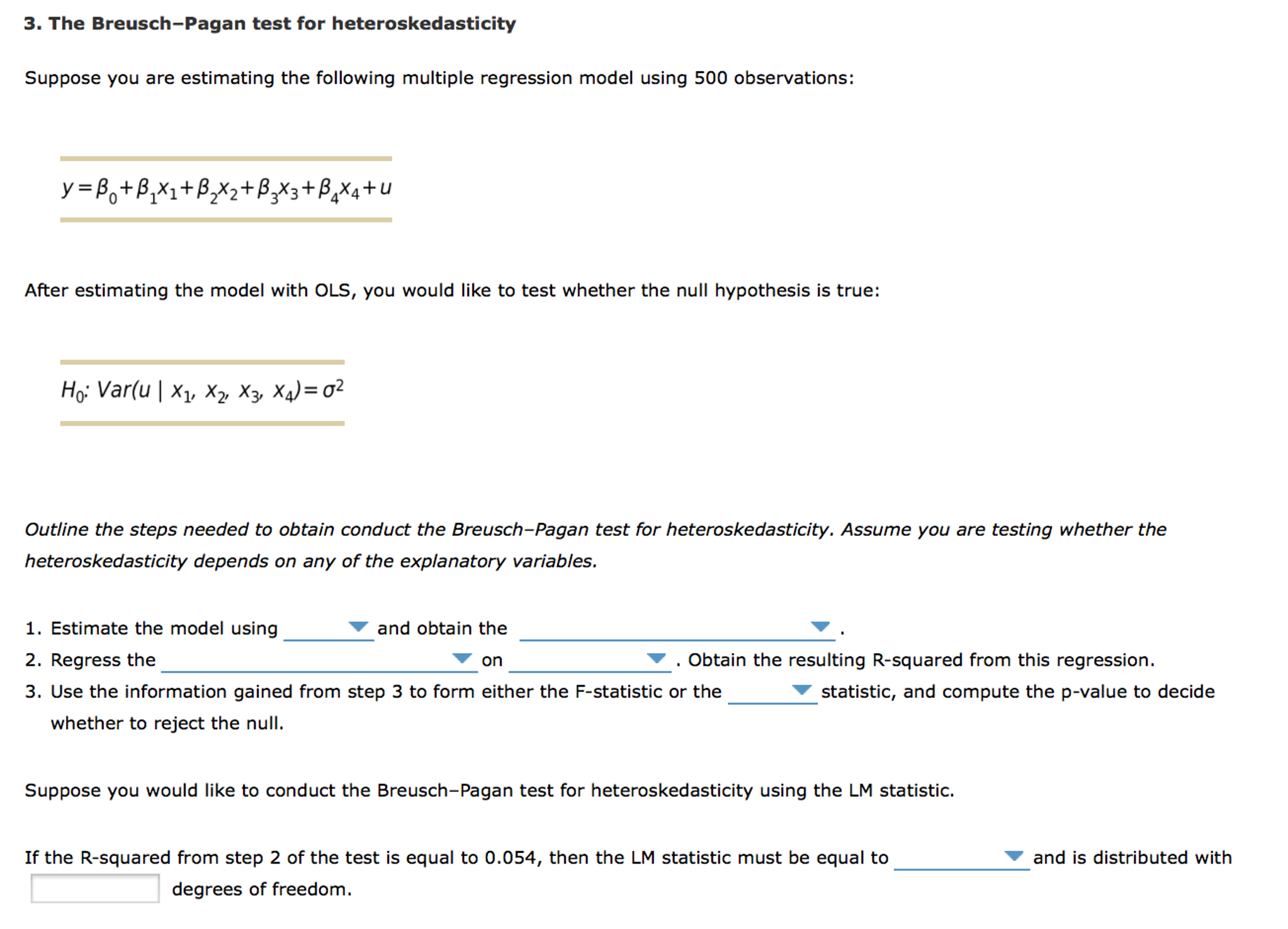 The Breusch-Pagan test for heteroskedasticity | Chegg.com