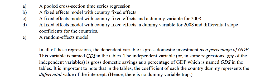 A A Pooled Cross Section Time Series Regression B A