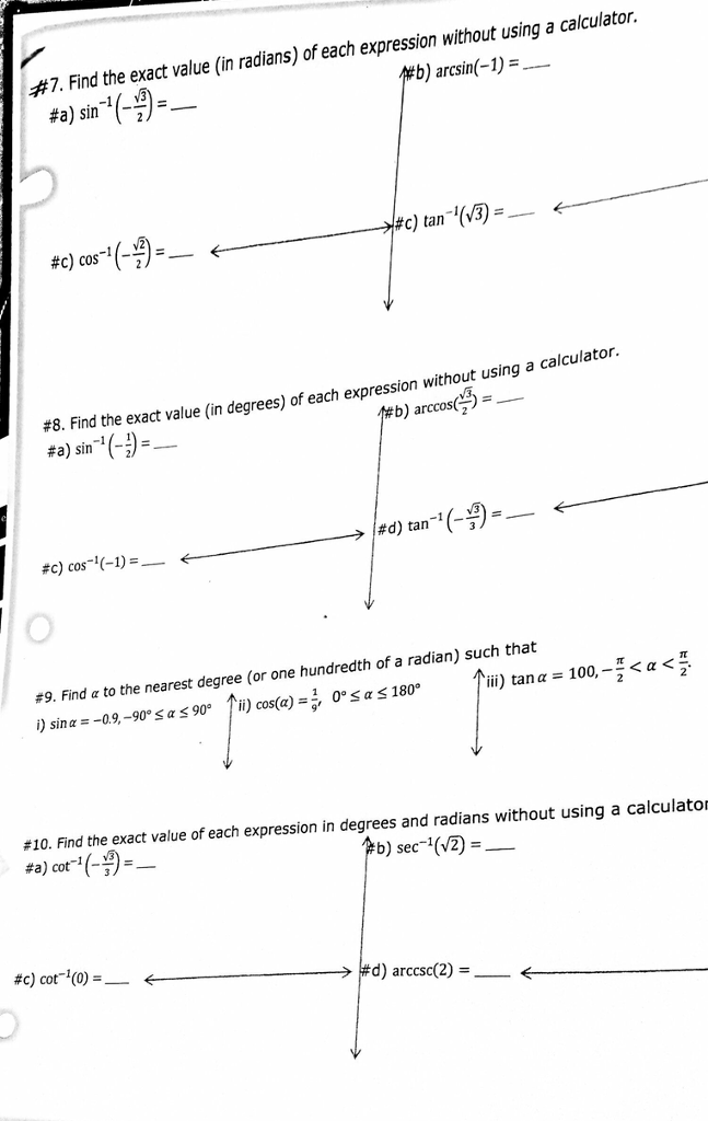 Solved Find The Exact Value In Radians Of Each Expression