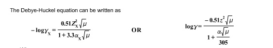 Solved Use the Debye-Huckel equation to calculate the | Chegg.com