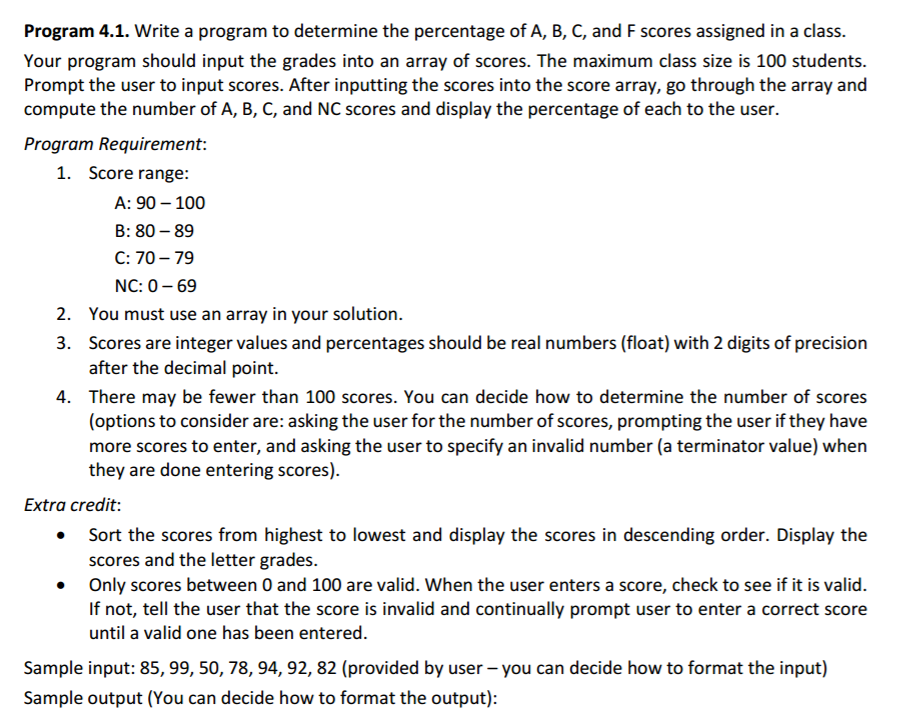 Solved Write a program to determine the percentage of A, B, | Chegg.com