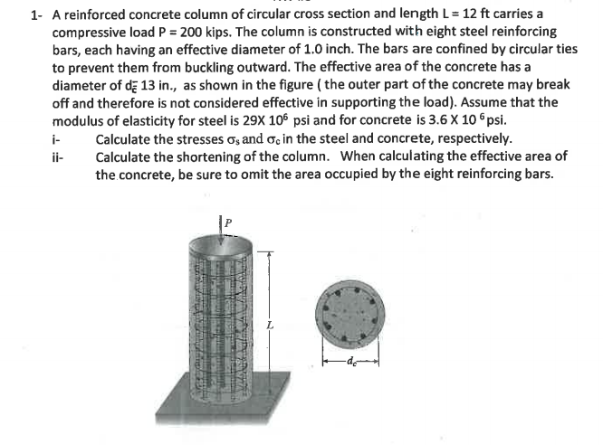 Solved A reinforced concrete column of circular cross | Chegg.com