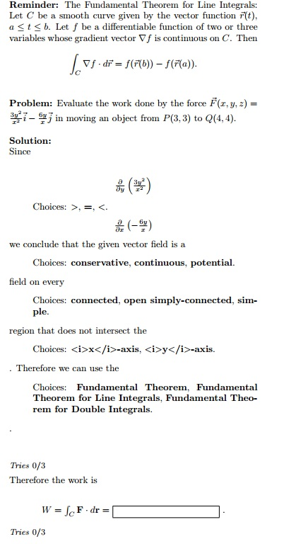Solved Work Fundamental Theorem For Line Integrals