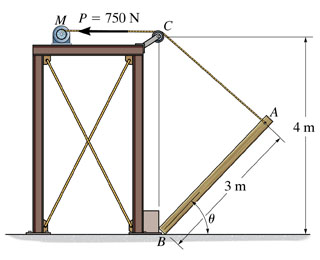 Solved Motor M exerts a constant force of P= 730N on the | Chegg.com