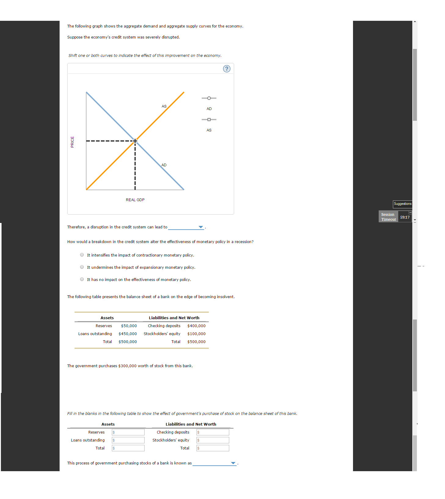 Solved The following graph shows the aggregate demand and | Chegg.com