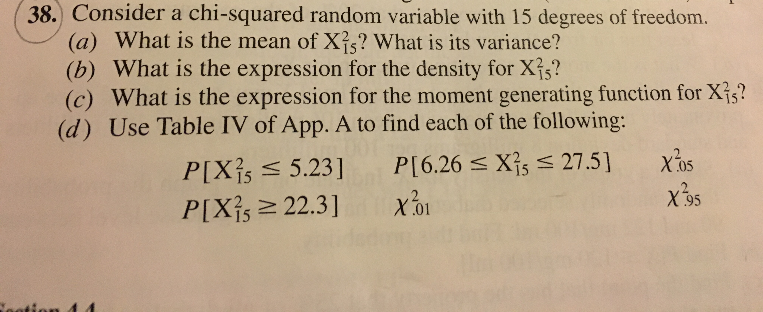 Solved Consider a chi-squared random variable with 15 | Chegg.com