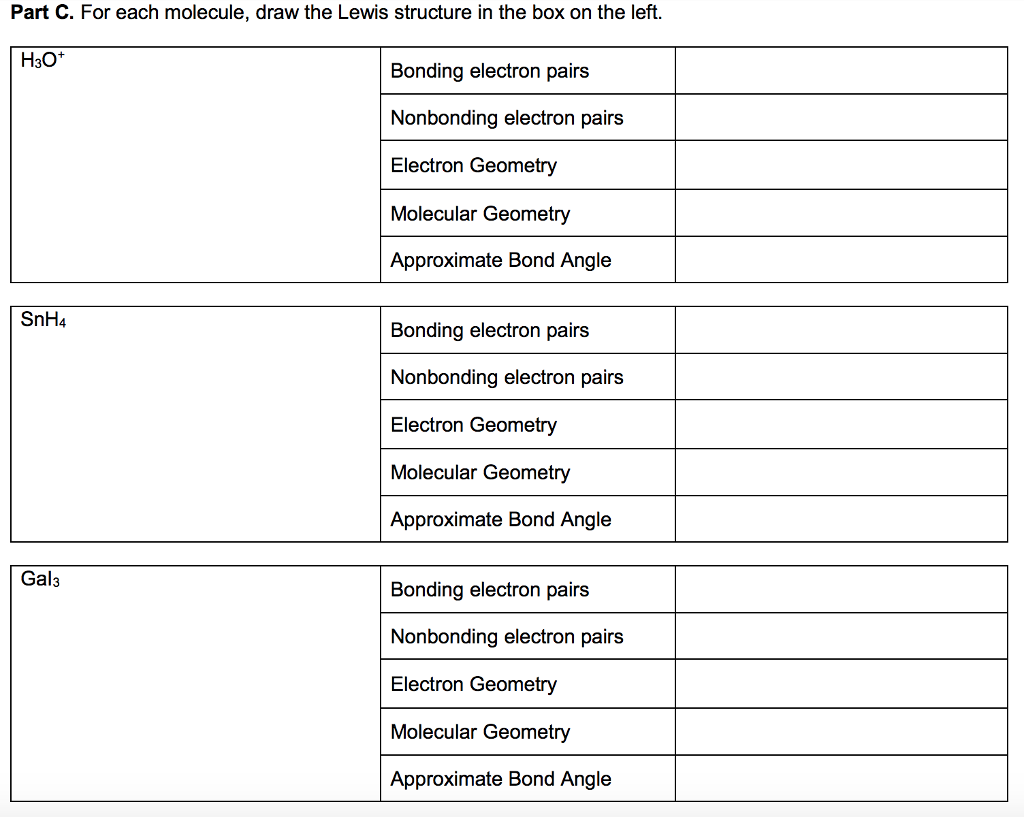 Solved Part C. For each molecule, draw the Lewis structure | Chegg.com