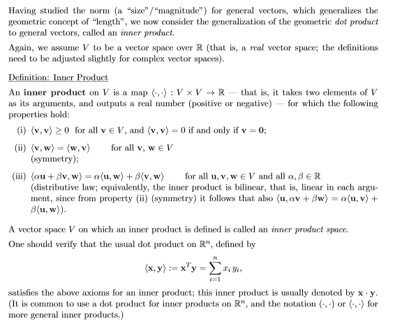 Solved Having studied the norm (a "size" /"magnitude") for | Chegg.com