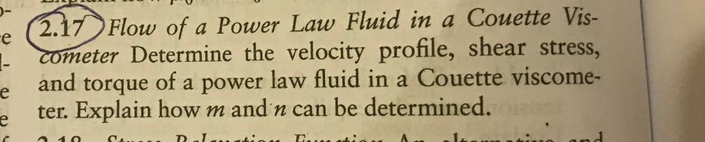 Solved e ③17)Flow of a Power Law Fluid in a Couette Vis- ter | Chegg.com