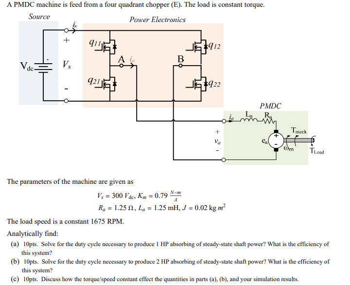 Solved A PMDC machine is feed from a four quadrant chopper | Chegg.com