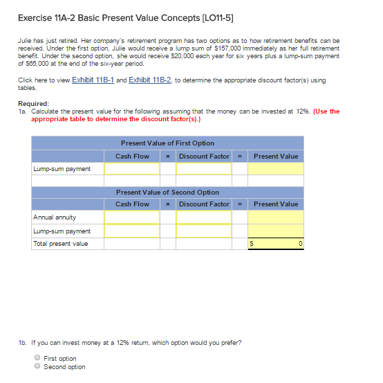 Solved Exercise 11A-2 Basic Present Value Concepts [LO11-5] | Chegg.com