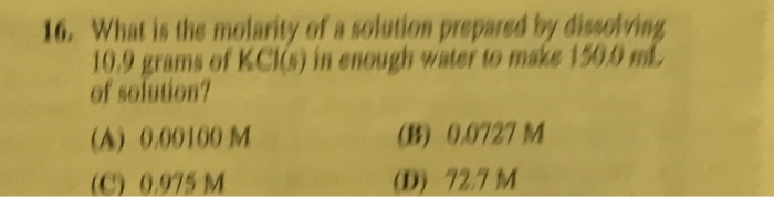 Solved What is the molarity of a solution prepared by | Chegg.com