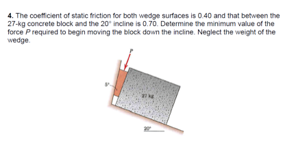 Solved The coefficient of static friction for both wedge | Chegg.com