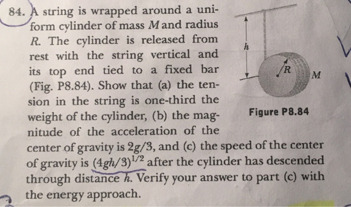 Solved 84. A string is wrapped around a uni- form cylinder | Chegg.com