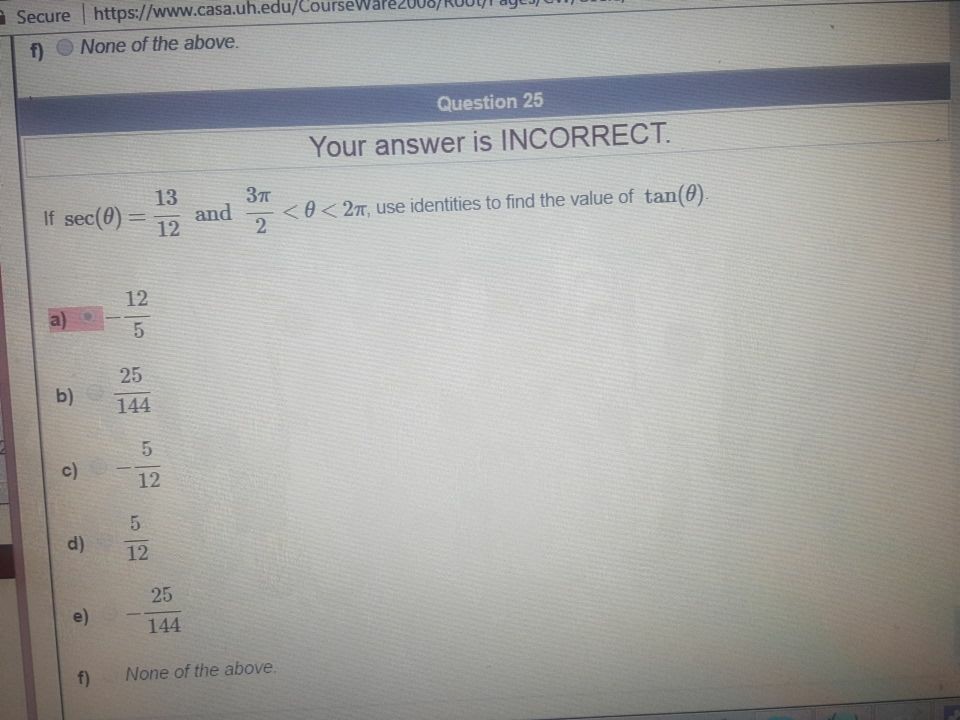 Solved If sec(theta) = 13/12 and 3 pi/2