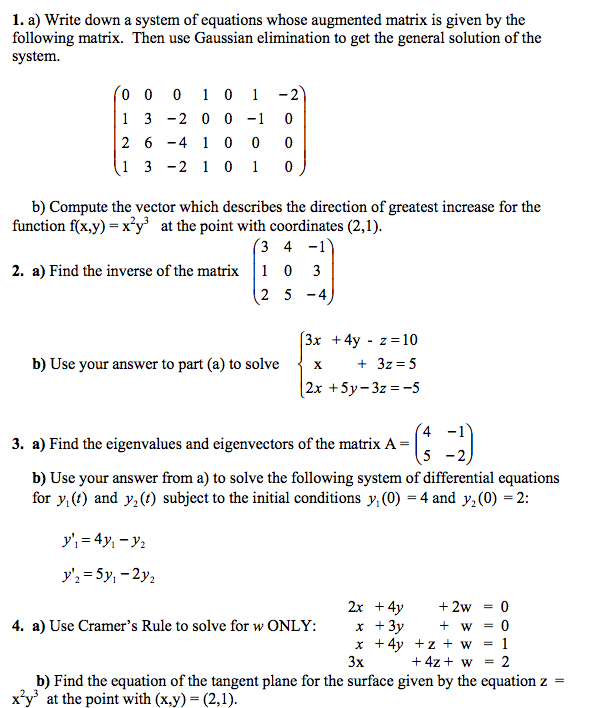 Solved Write down a system of equations whose augmented | Chegg.com